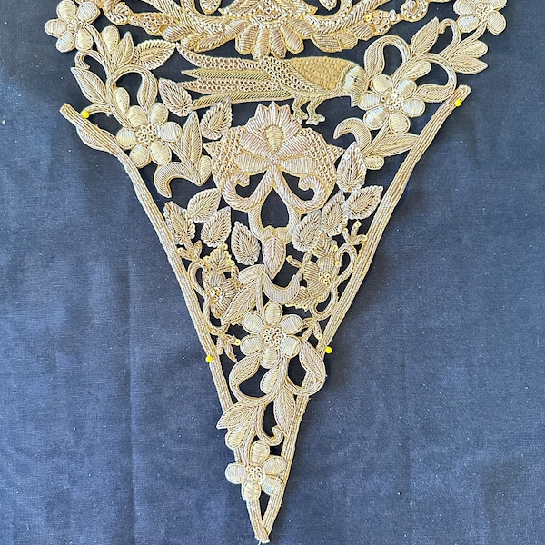 Antique Gold Zardosi Sequin Pearl Hand Embroidered Sewing Lace Trim by ...