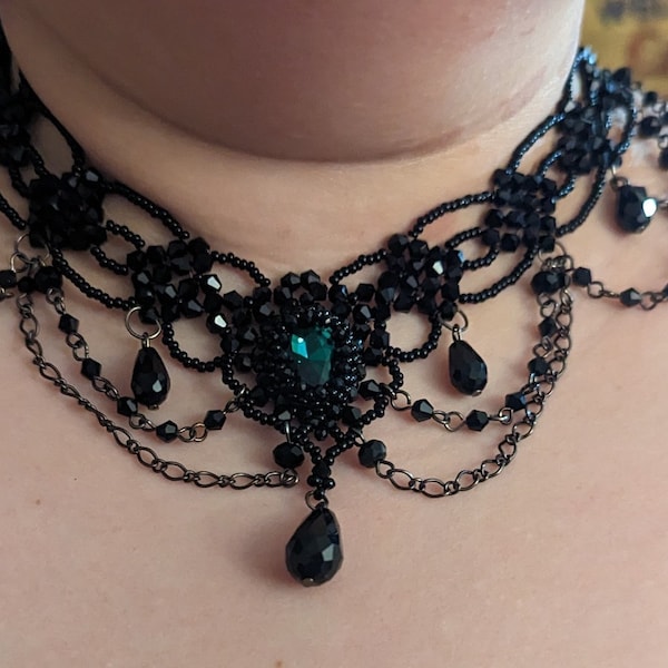 V Dark/dark Gothic Necklace/beaded Necklace/bridal Black Necklace ...