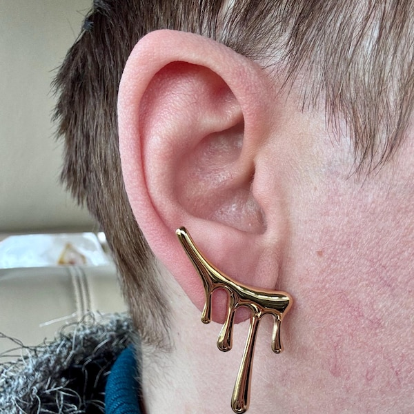 Gold Dripping Earrings, Gold Melting Earrings, Artsy Earrings, 18K Gold ...