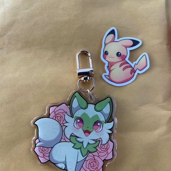 Sprigatito 2” Acrylic Keychains | Double Sided Glitter Epoxy - Etsy