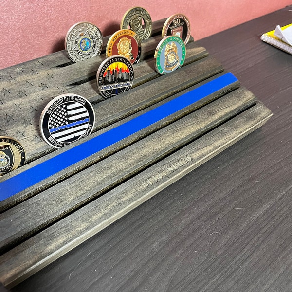 Thin Blue Line Challenge Coin Display - Personalized - Etsy
