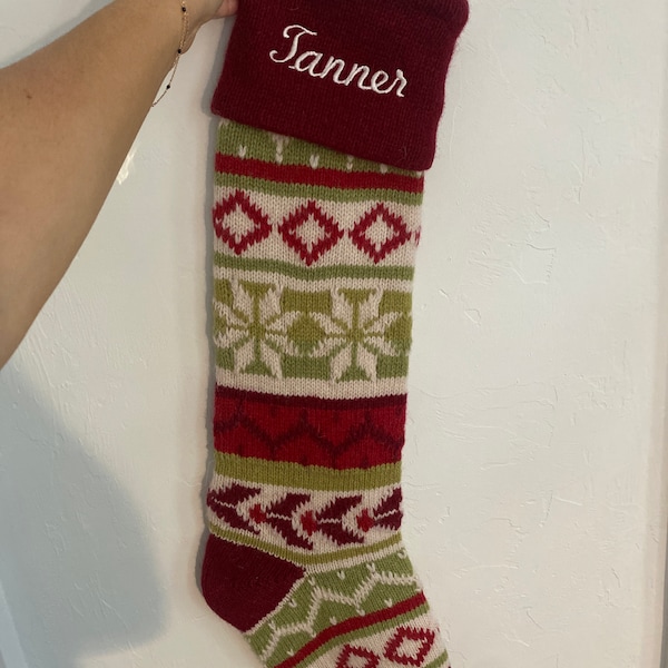 Personalized Knitted Christmas Stockings Red Green White - Etsy
