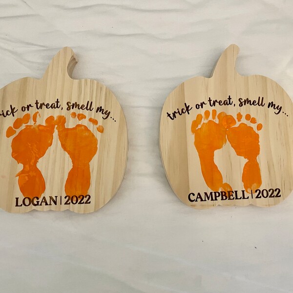 Pumpkin Sign, Baby Footprint Sign, Pumpkin Footprint, Wooden Pumpkin ...