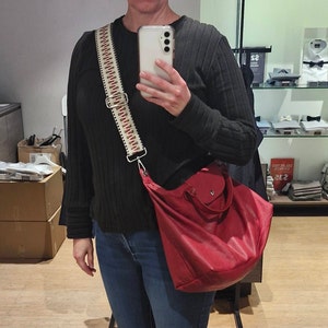 2 Inch Wide Grayish White and Pink Woven Strap Adjustable Crossbody Bag ...