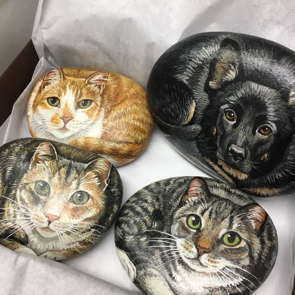 Custom Cat Portrait Rock: Hand-painted Pet Memorial Stone, Personalised ...