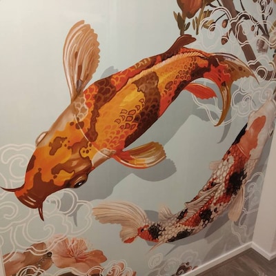 Koi Fish Removable Vinyl Mural / Peel and Stick Japanese Pattern ...