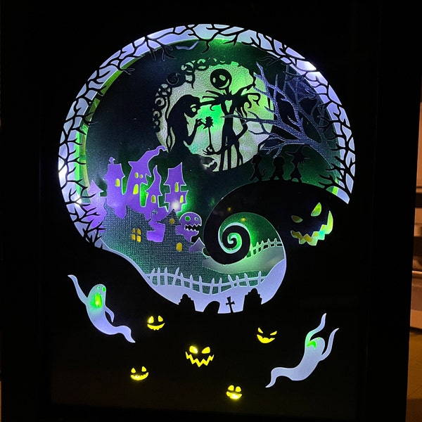 Nightmare Halloween Paper Cut Light Box Template, Shadow Box, 3D ...