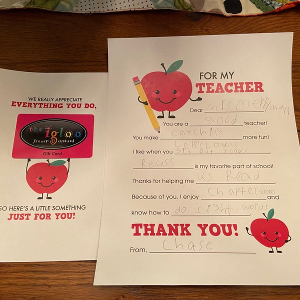 Teacher Appreciation PRINTABLE End of Year Teacher Gift Card Holder ...