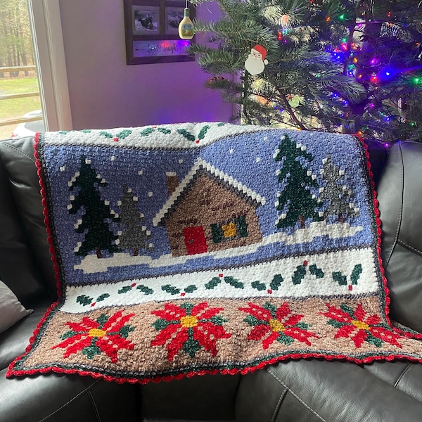 Summer Cabin C2C Crochet Afghan PATTERN | Aspen Leaf and Pinecones ...