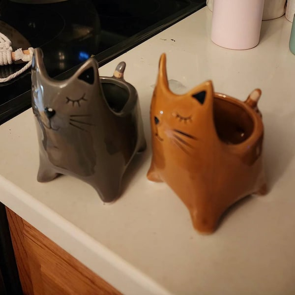 Color Cats Ceramic Planter, Happy Kitty Flower Pot, Feline Plant Holder ...