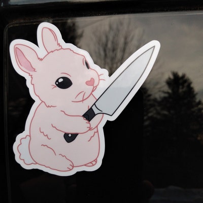 Adorable Bunny With Knife Waterproof Glossy Vinyl Sticker - Etsy