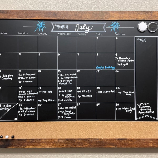 18x24 Chalkboard Calendar and Bulletin Combo Board- Includes Chalk ...