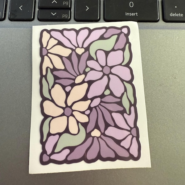 Purple Floral Waterproof Vinyl Sticker: Abstract Flower Decal - Etsy