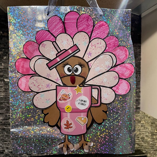 Pink Stanley Cup Turkey Disguise Printable Craft Kit, Coloring Turkey ...