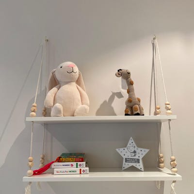 2 Tier Nursery Shelf With Clothes Rail, White Shelf With Rail, Double ...