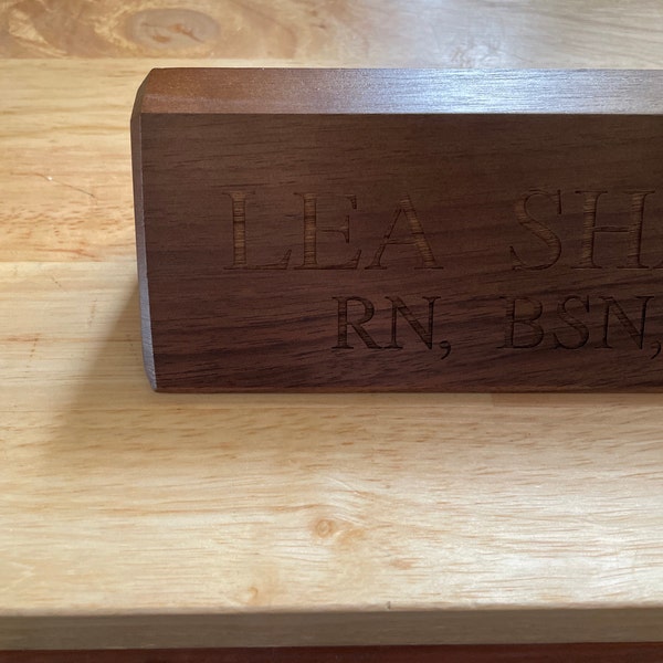 Engraved Solid Wood Desk Wedge, Desk Name Plate, Walnut Desk Wedge ...