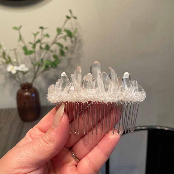 Quartz Cluster Crystal Comb, Wedding Comb, Gold Crystal Comb, Silver ...