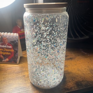 Snowglobe Glass Can Snowglobe Tumbler 16oz Double Walled Glass Can ...
