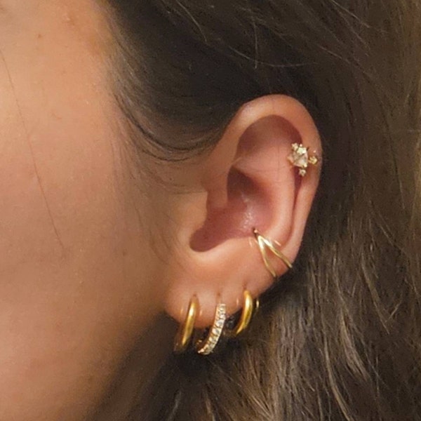 Tiny Iridescent Green Opal Rook Hoop Earring Helix Hoop Rook Earring ...