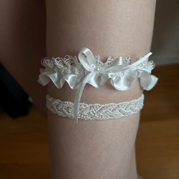 Two Bridal Garter Set, Wedding Garter With Crystals and Pearls, Elegant ...