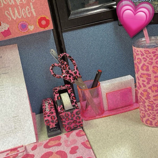 Pink Leopard Print Desk Set. - Etsy