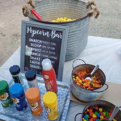 Popcorn Bar Sign, Popcorn Toppings, Make Your Own Snack Directions ...