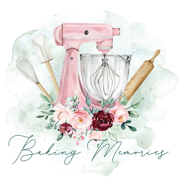 Watercolor Baking Supplies Clipart Hand Drawn Bakery Logo Design DIY ...