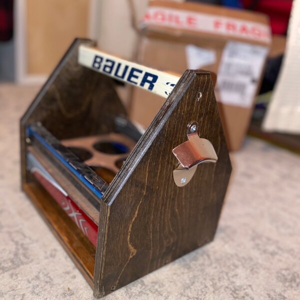 Custom Hockey 6-pack Beer Carrier | Salvaged Hockey Sticks | Wood Ends ...