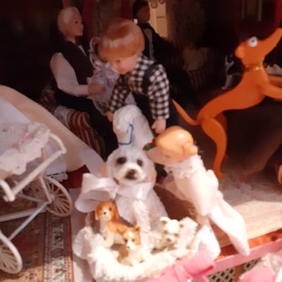 Dollhouse Miniature 1:12 Scale Set of Two Brown Tan and Cream Dogs or ...