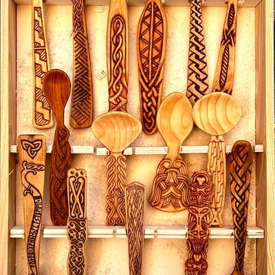 Wooden Carved Bowl Viking Age Medieval Wood Decorated Painted for Food ...