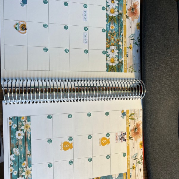 Floral Wooden Background Monthly Planner Sticker Kit, TBM BBP Workbook ...