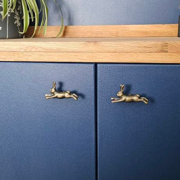 Running Rabbit Bunny Hare Knob in Antique Brass Iron Drawer Pull Door ...