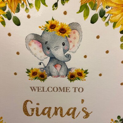 Elephant Sunflower Welcome Sign, EDITABLE TEMPLATE, Instant Download ...