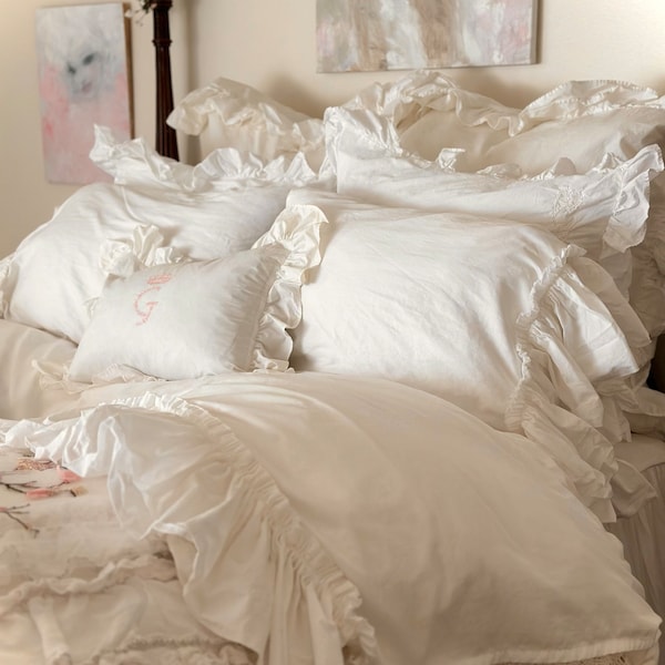 Ruffled Percale Sheet Set | Shabby Chic Bedding | Ruffled Bedding ...