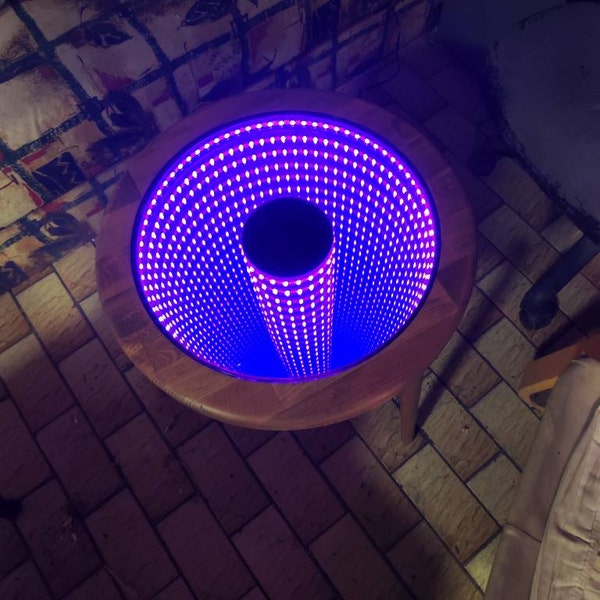 İnfinity Mirror Coffee Table, Led Light Table, Wooden Coffee Table, 3D ...