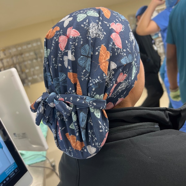 Succulent Scrub Cap, High Bun Surgical Hat With Buttons, Long Hair ...