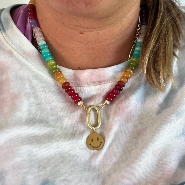 Pastel Rainbow Jade Gemstone Hand Knotted Bead Necklace, Fairy Core ...