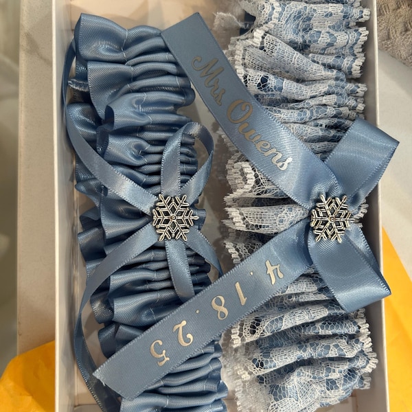 French Blue Wedding Garter for Brides Bridal Garter Set Personalized ...
