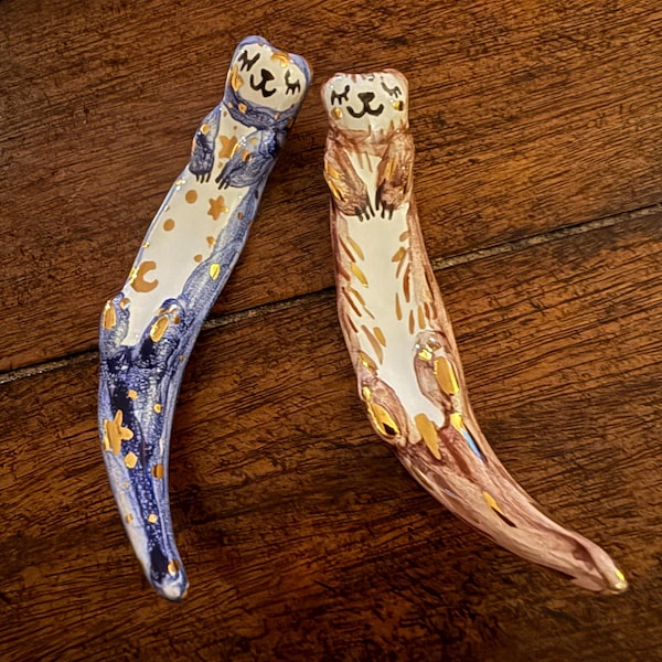 Otter Figurine, Ceramic Otter, Moon Phases,galaxy Figurine, Ceramic ...
