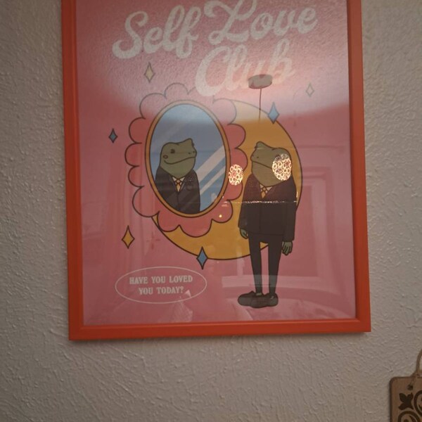 Girly Frog Self Care Wall Print, Positivity Self Love Club, Pink Retro ...