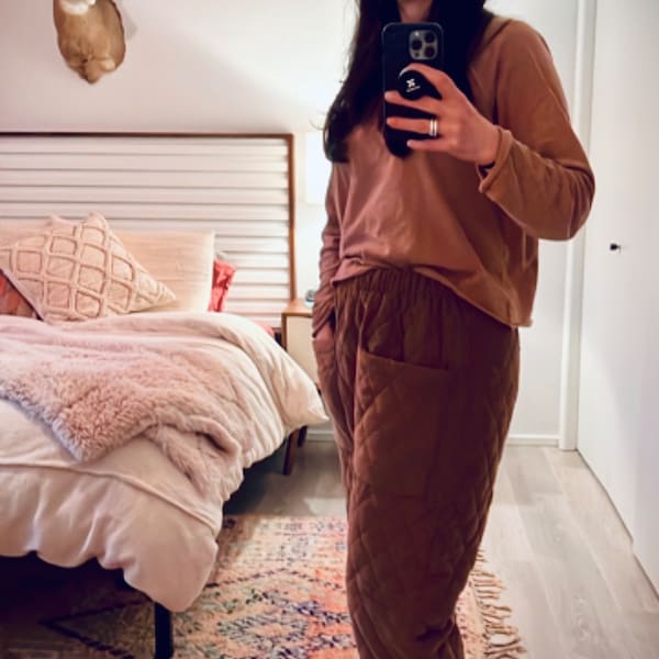 Women's High Rise Quilted Padding Aladdin Pants Rustic Style Loose Fit ...