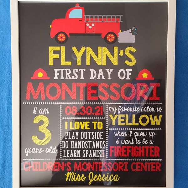 First Day of School Sign, Fire Truck First Day of School Sign, Boy ...