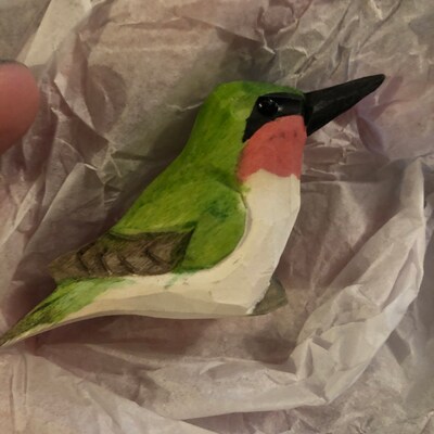 Hummingbird Wooden Figurine Ruby-throated Gift Decoration Handmade Bird ...