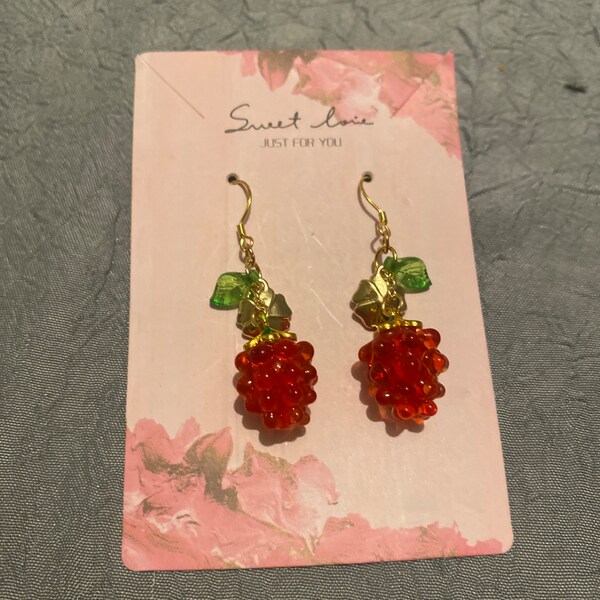 Raspberry Earrings Glass Fruit Earrings Food Jewelry Dangle & Drop ...