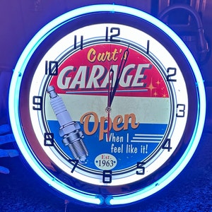 Mechanic Garage 19 Neon Clock Sign Customized, Dad's Garage Clocks ...