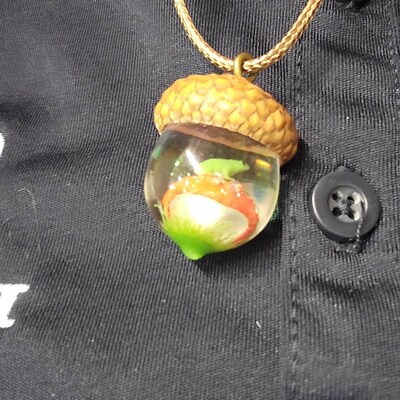 Acorn Mushroom Frog Terrarium Necklace, Goblincore Necklace With Moss ...