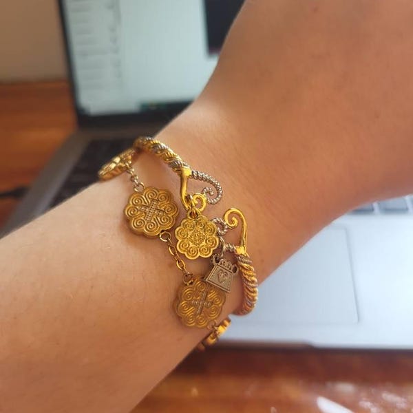 Hmong Four Hearts Twisted Bangle, Adjustable Bracelet, 24k Gold, 24k ...