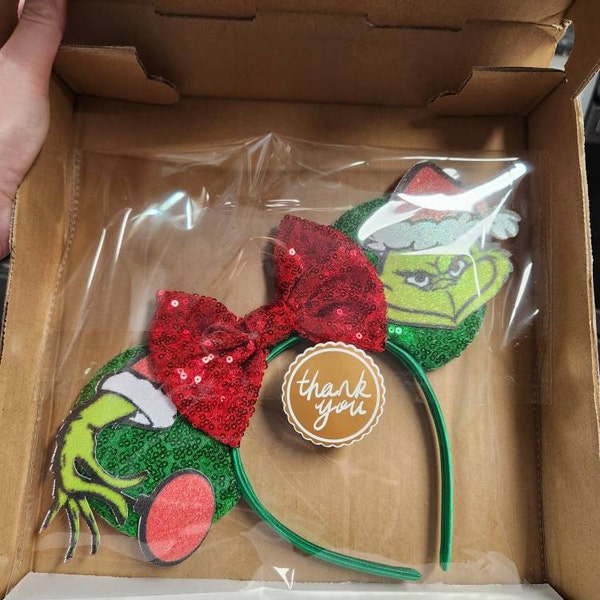 Minnie Mouse Ears, Christmas Holiday Minnie Ear, Grinch Minnie Mouse ...