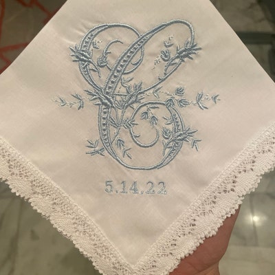 VINTAGE Font Embroidered Monogrammed Handkerchief, Personalized Custom ...