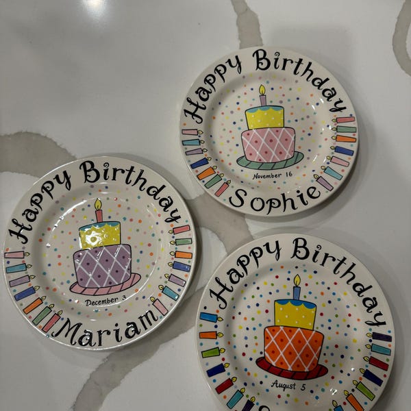 Birthday Plate, Custom Name Personalized Hand Painted Ceramic Birthday ...